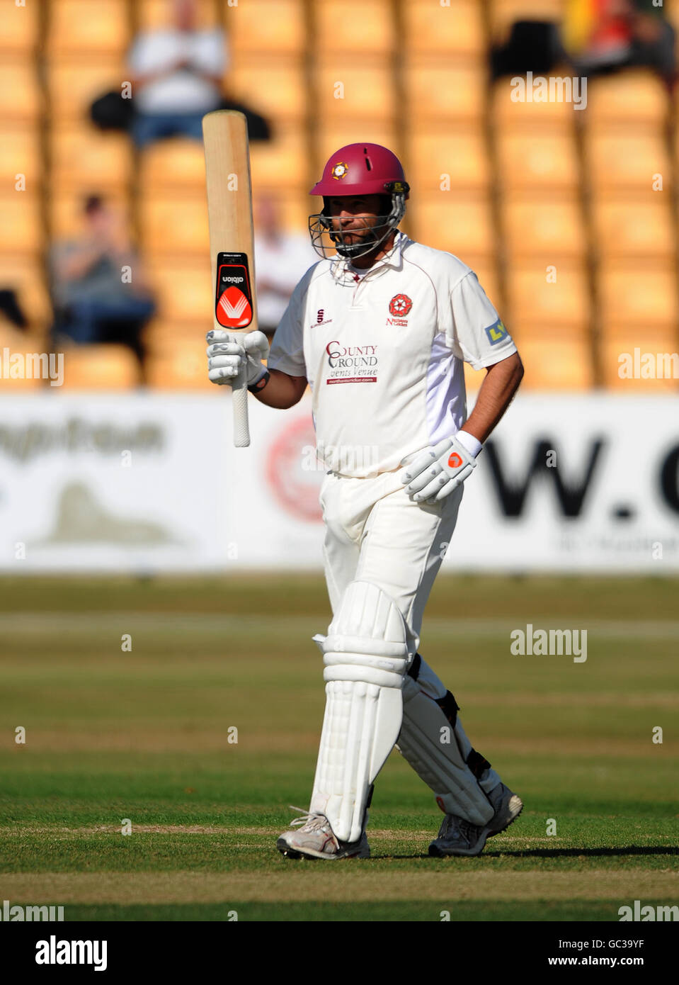 Northamptonshire's Andrew Hall celebrates reaching his 150 against ...