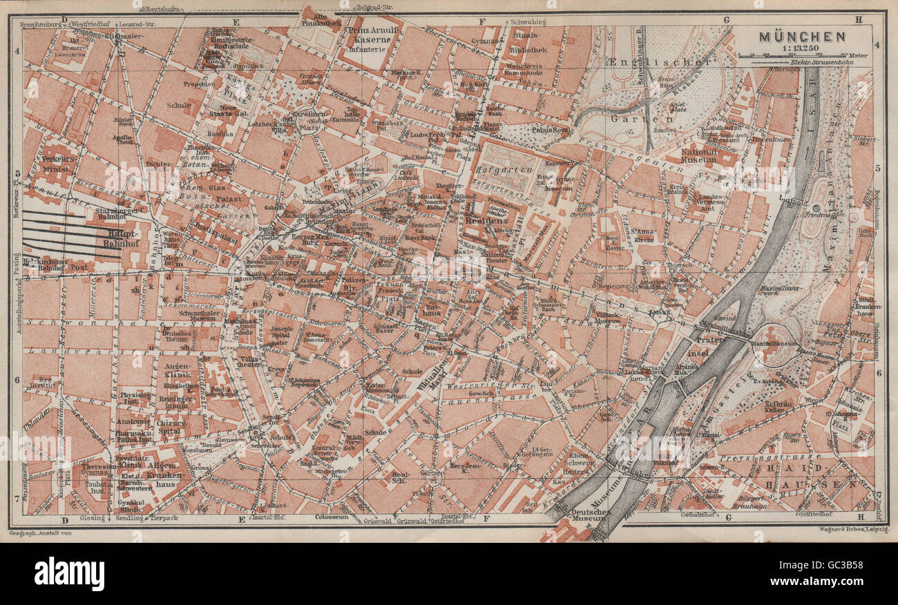 MUNICH / MÜNCHEN town city plan. Bayern Bavaria Germany Deutschland ...
