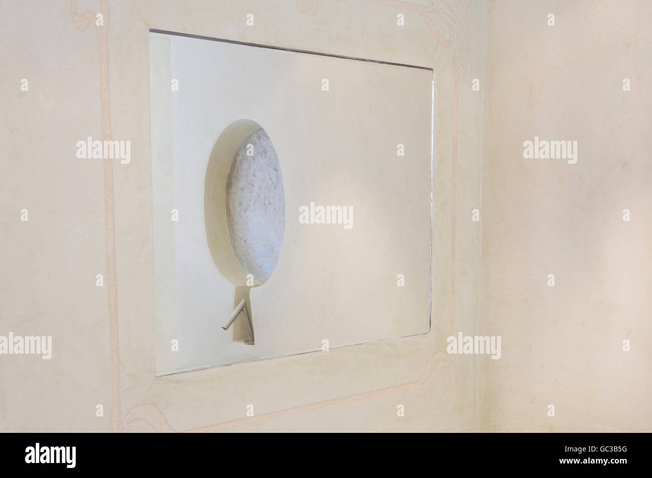 Interior, bathroom with traditional Moroccan plaster walls technique ...