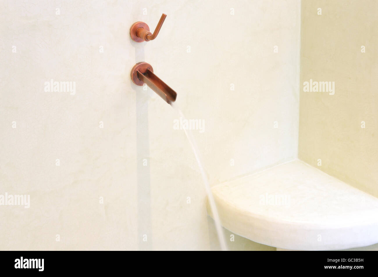 Interior, shower with traditional Moroccan plaster walls technique ...