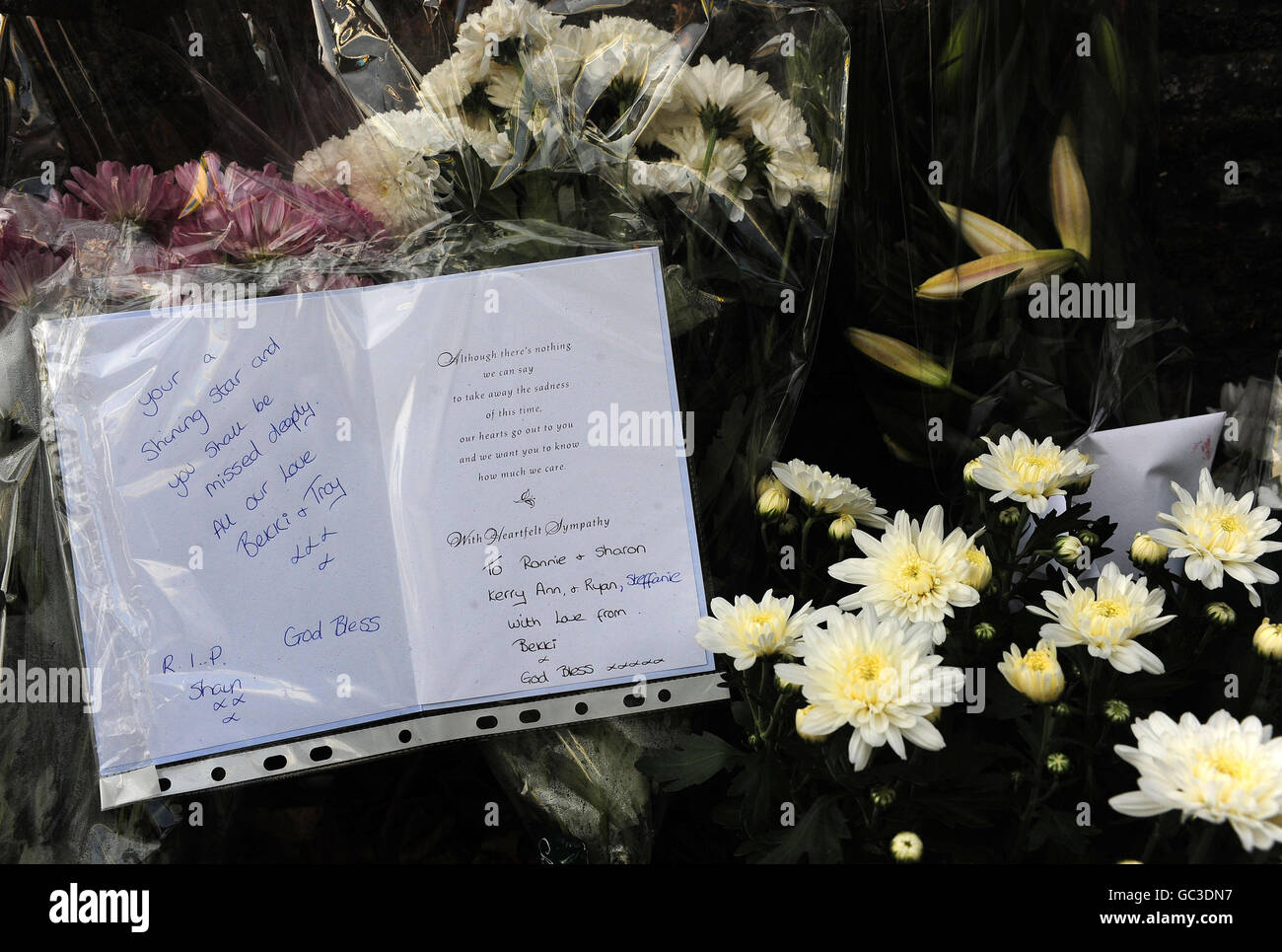 A card sent to Sean Hamilton's parents Ronnie and Sharon is left at the ...