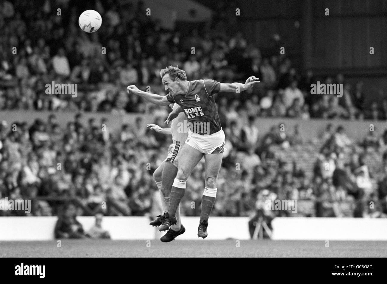 Nottingham Forest's Ian Bowyer in heading action during their 6-0 rout ...