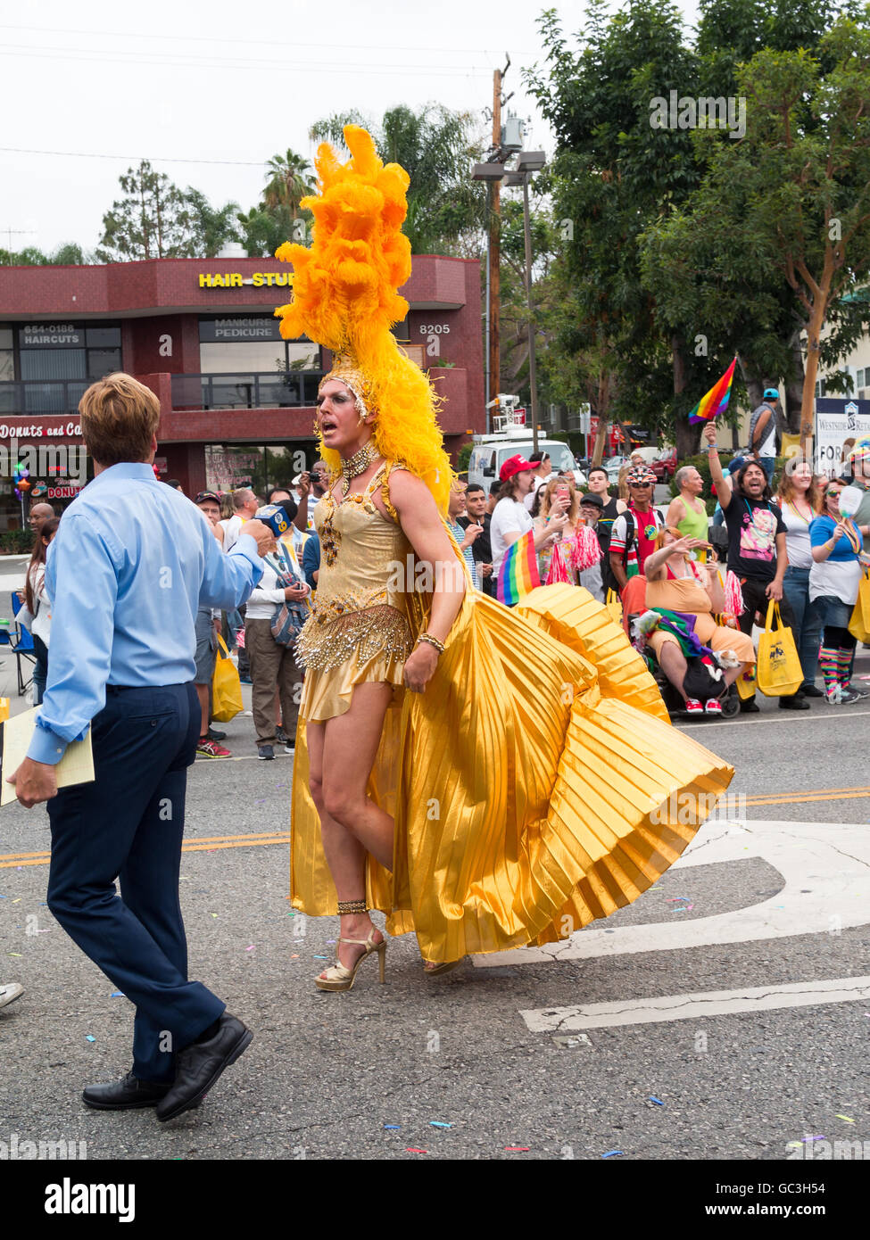 Interviewing a drag queen in LA Pride Parade 2016 Stock Photo - Alamy