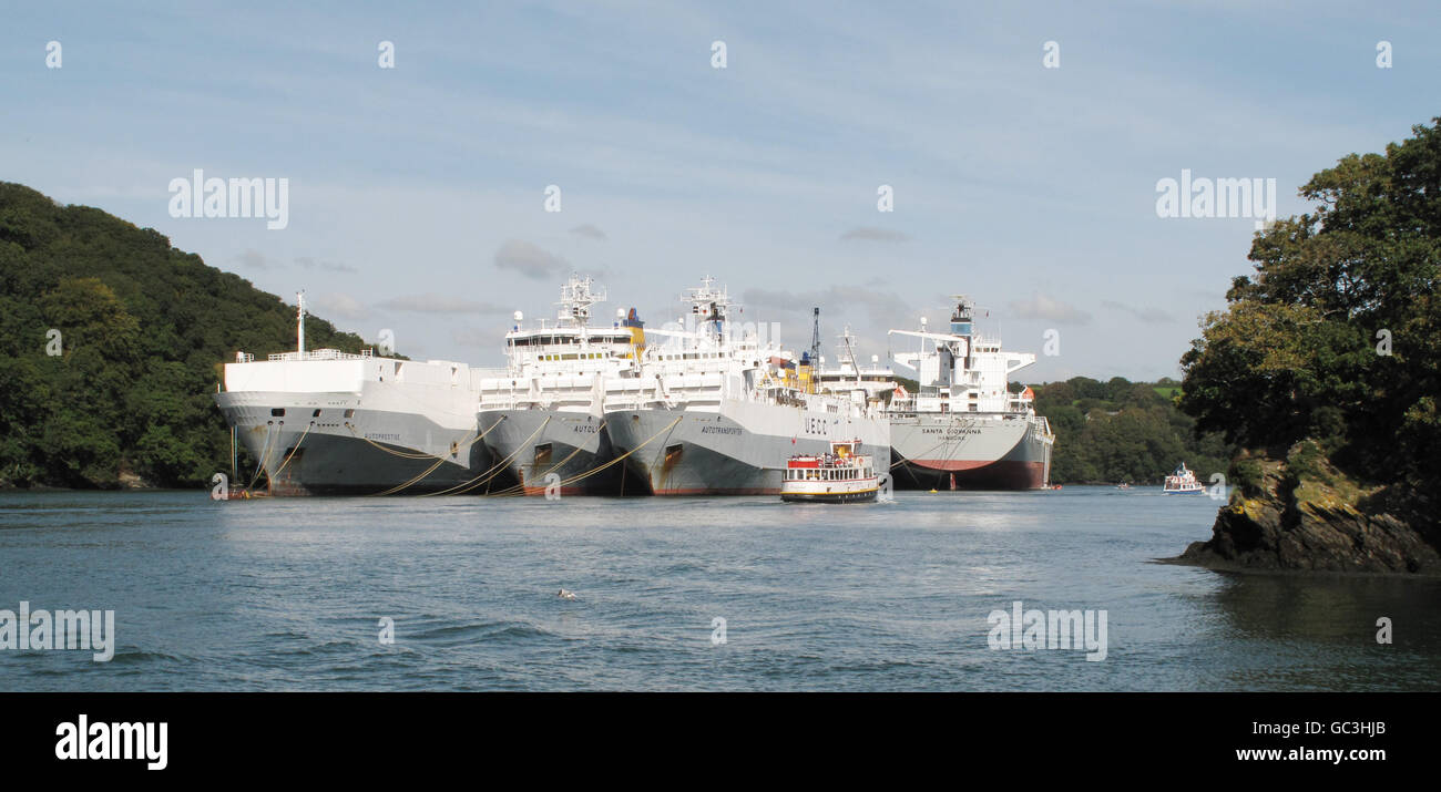 Ships laid-up as a result of the world trade recession in the River Fal ...