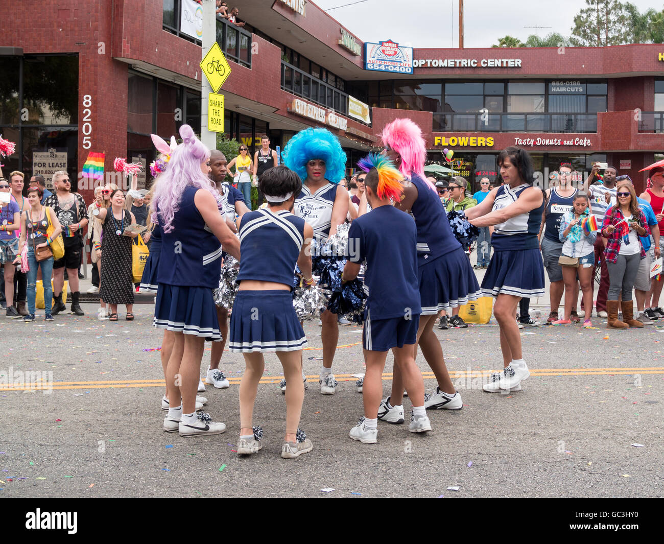 Cheerleaders dancing in LA Pride Parade 2016 Stock Photo - Alamy