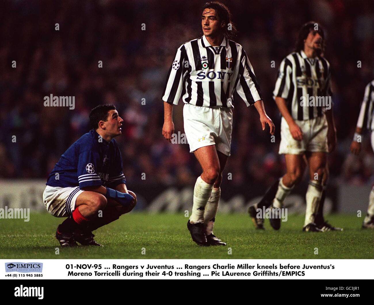 Soccer - Rangers v Juventus. Rangers Charlie Miller kneels before ...