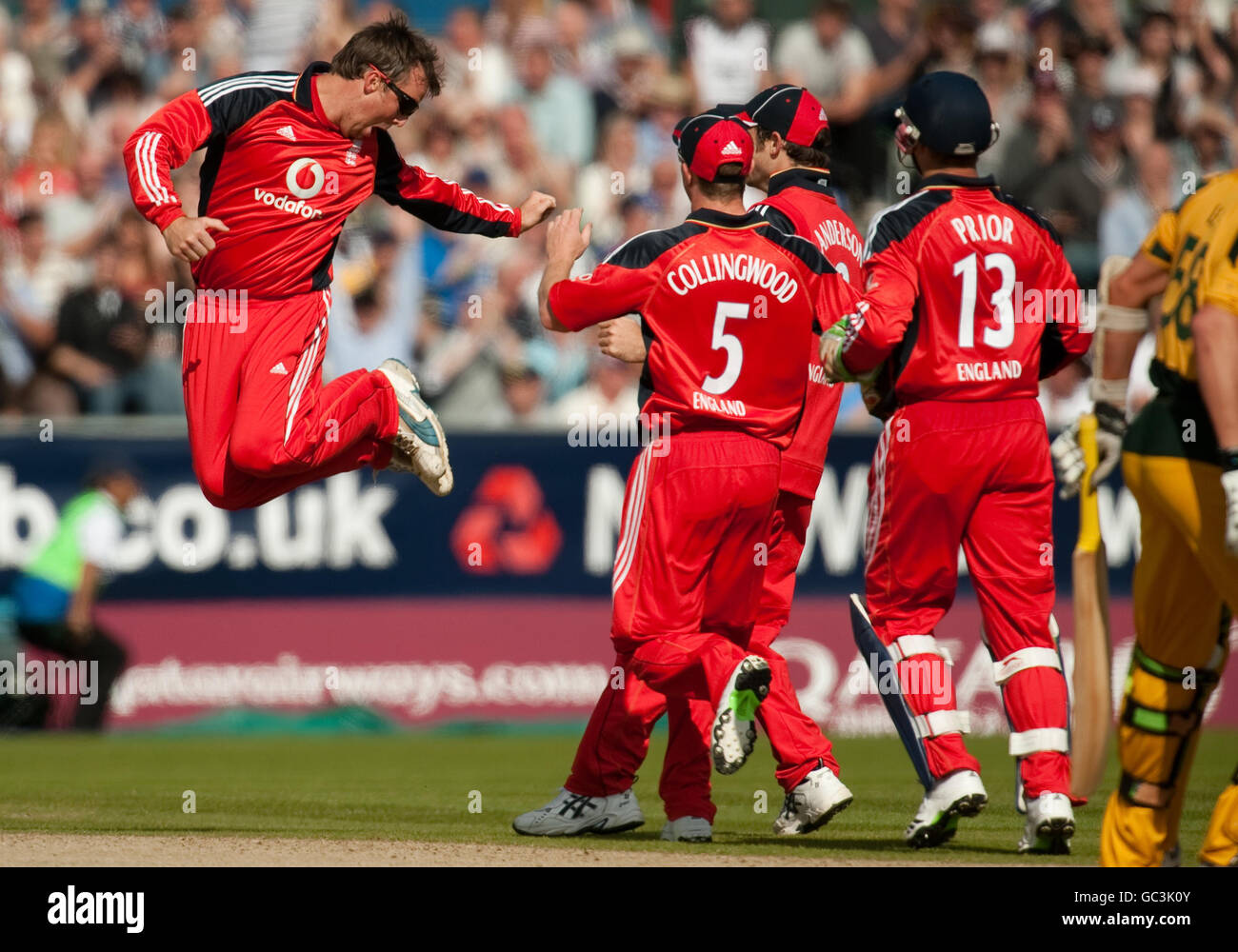 England's Graeme Swann celebrates bowling Australia's Brett Lee during ...