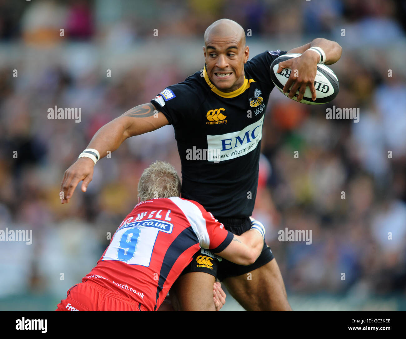 London wasps tom varndell tackled by worcester warriors ryan powell hi ...