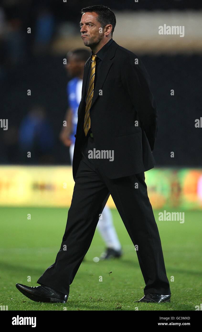 Hull City manager Phil Brown looks dejected as he leaves the field of ...