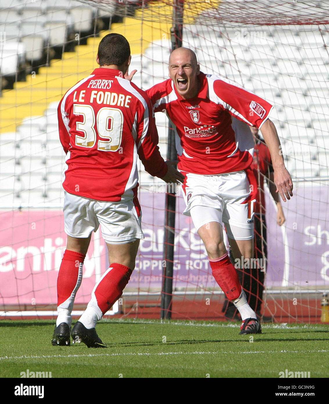 Rotherham United's Kevin Ellison (r) celebrates his opening goal with ...