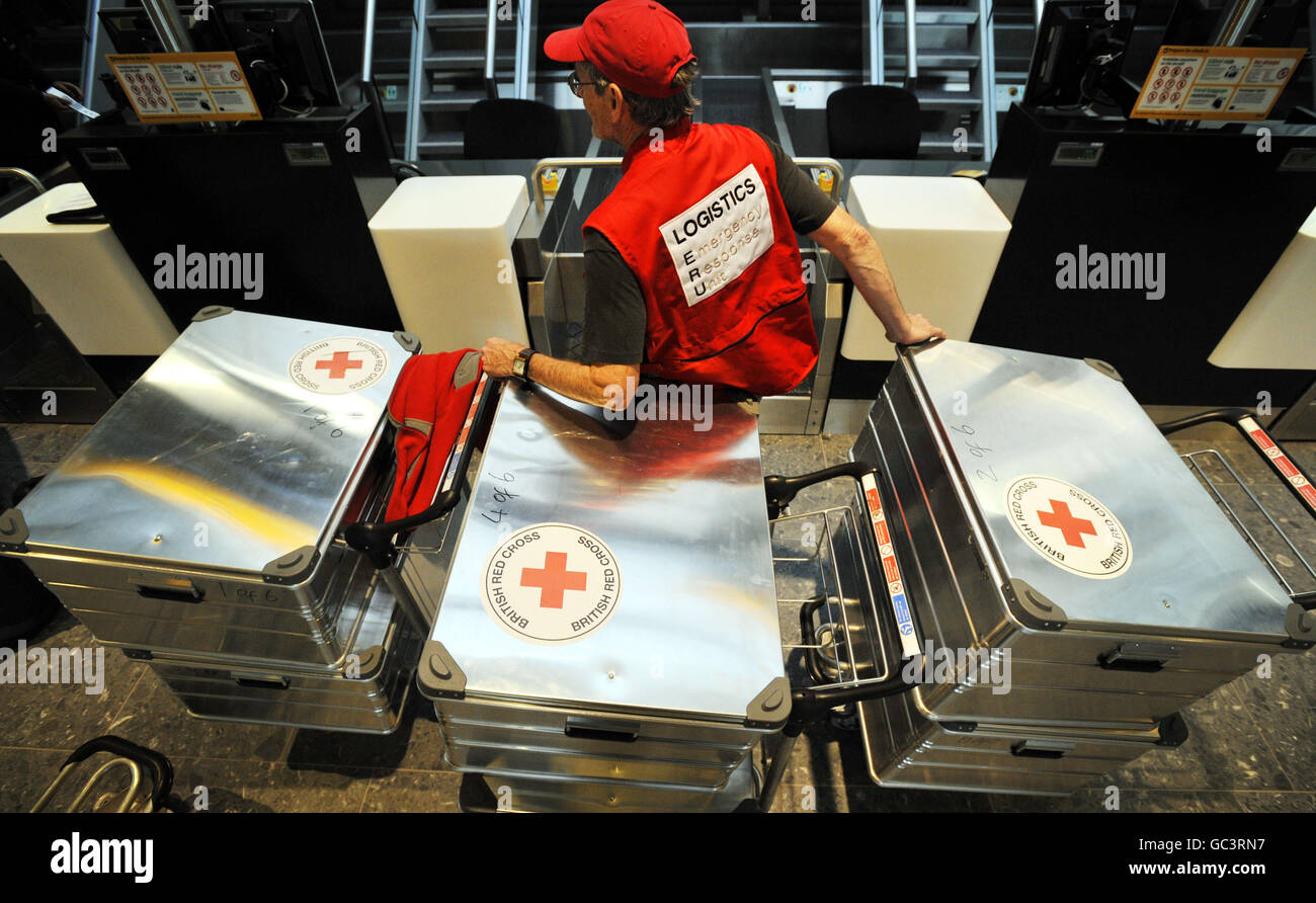 Crates of equipment for a British Red Cross emergency response team at ...