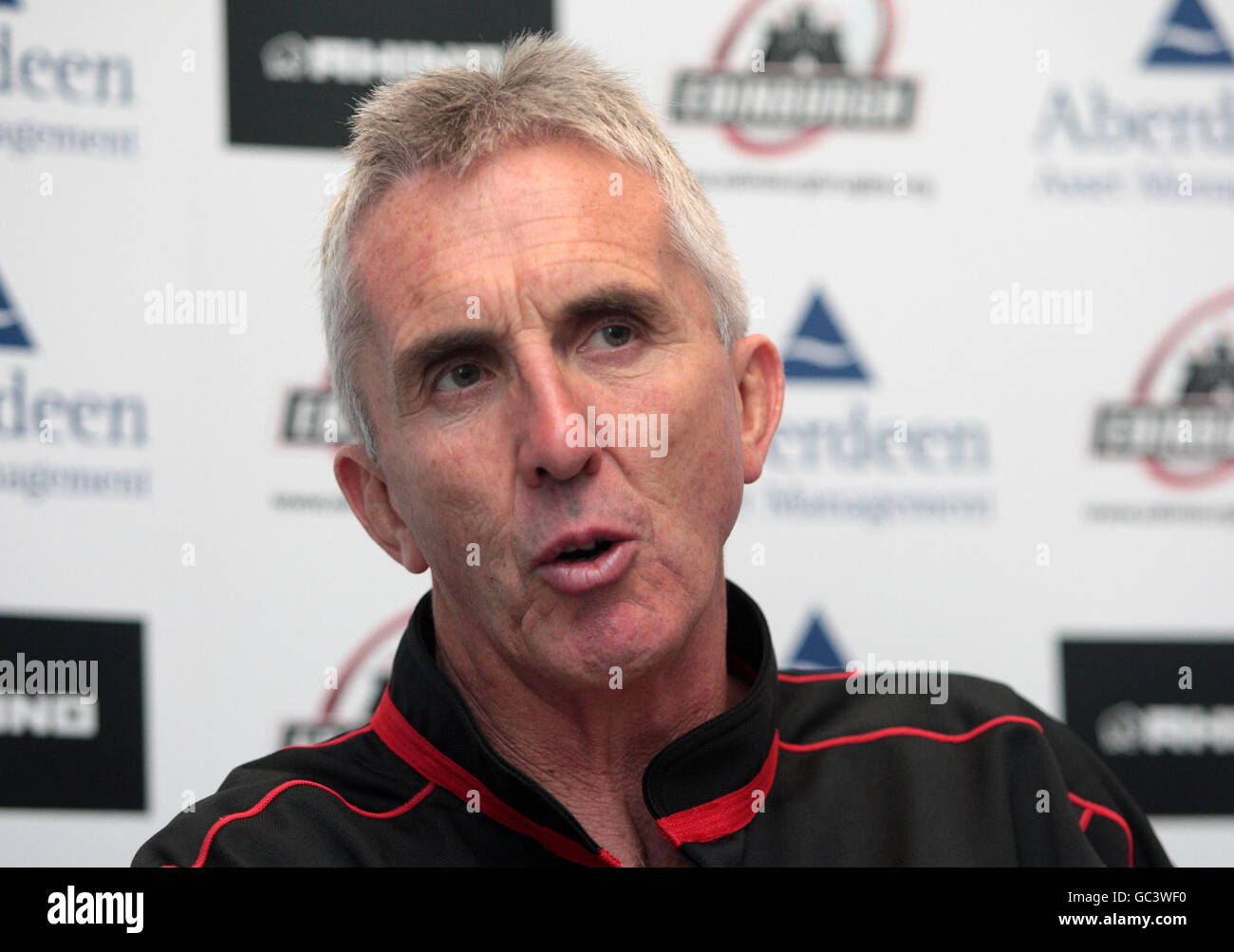 Edinburgh coach Rob Moffat talks during press conference at Murrayfield, Edinburgh Stock Photo ...
