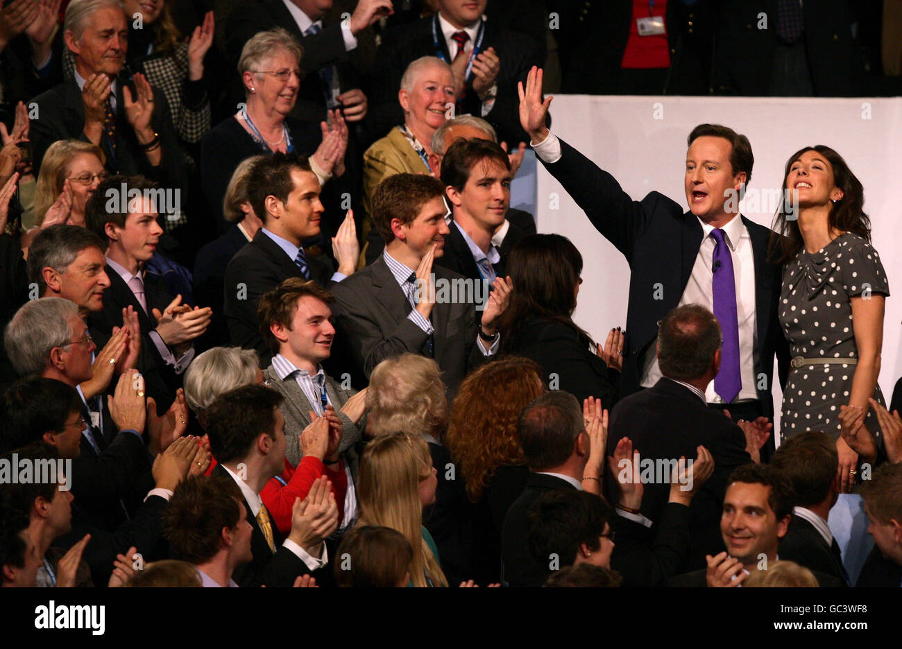 Conservative Party leader David Cameron and his wife Samantha leave the ...