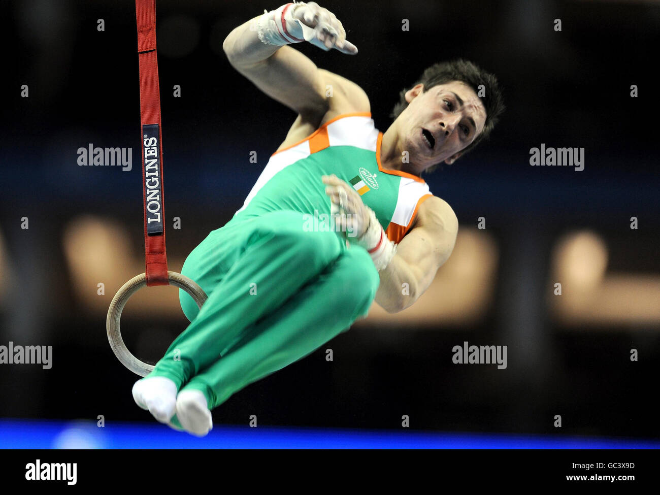 Ireland's Luke Carson competes on the rings during the Gymnastics World ...