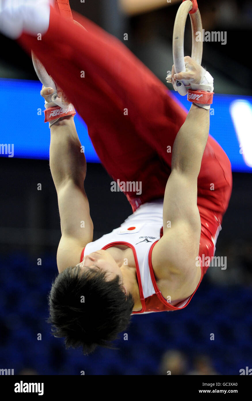 China's Kohei Uchimura competes on the rings during the Gymnastics ...