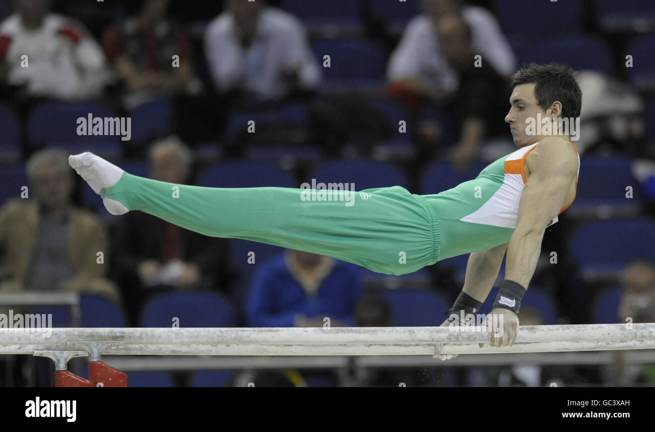 Ireland's Luke Carson performs on the parallel bars during the ...