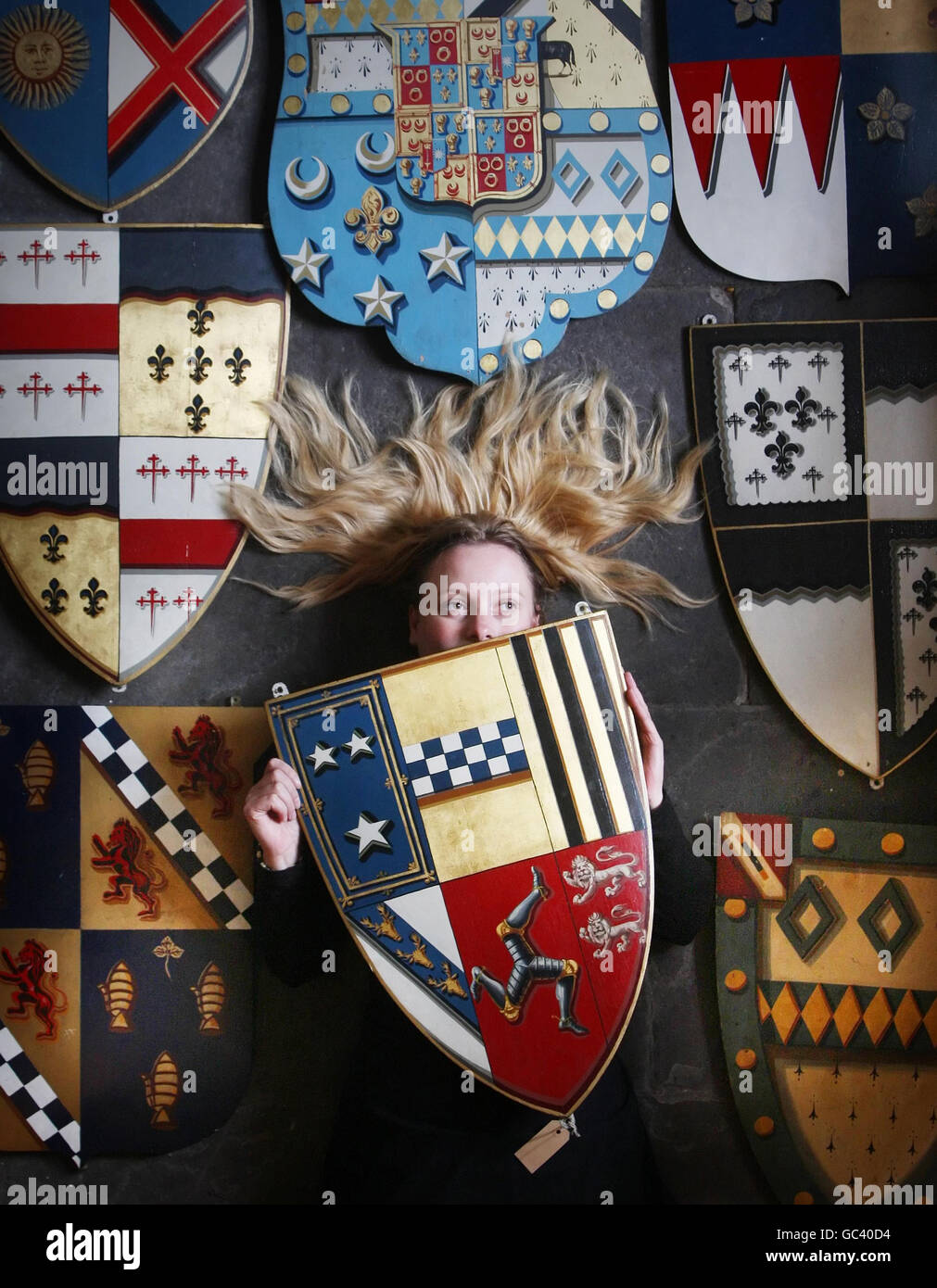 Old shields for auction Stock Photo - Alamy