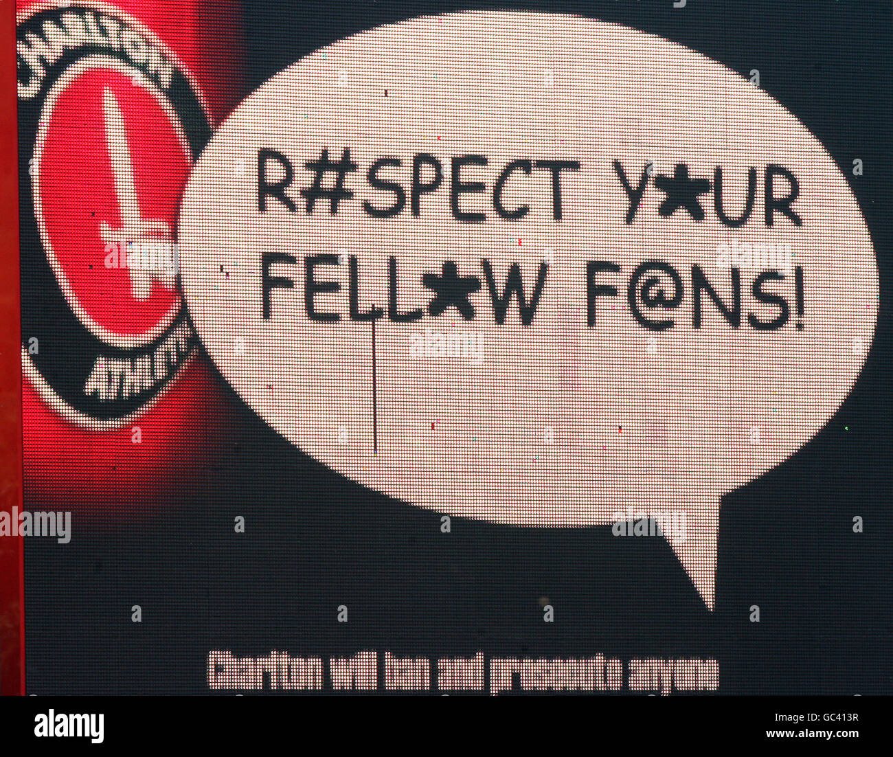 General view of a sign on the big screen asking fans to Respect your ...