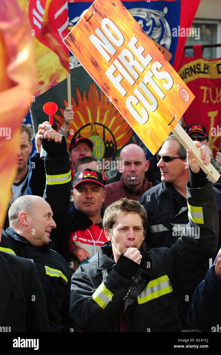 Firefighters from across the country take part in a march taking place ...