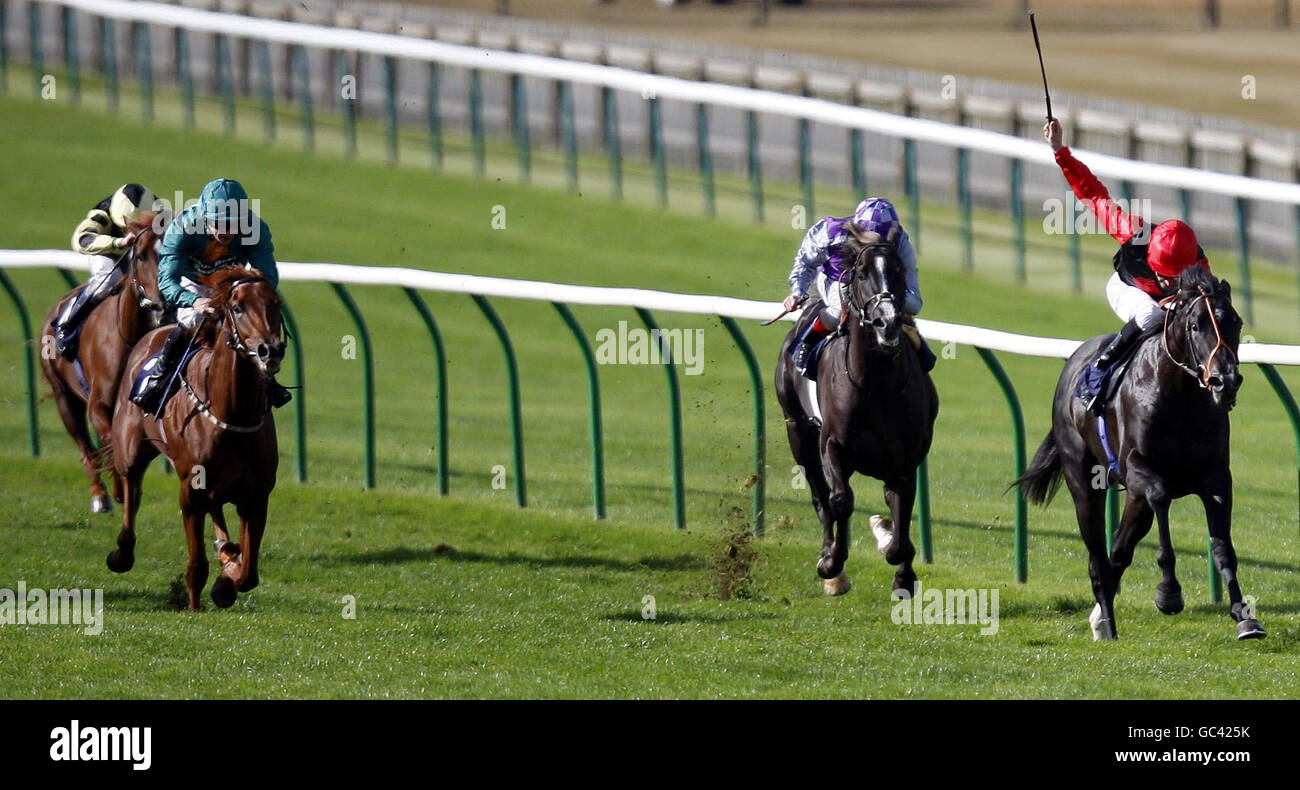 Rum King, ridden by Richard Hughes goes on to win the Weatherbys maiden ...