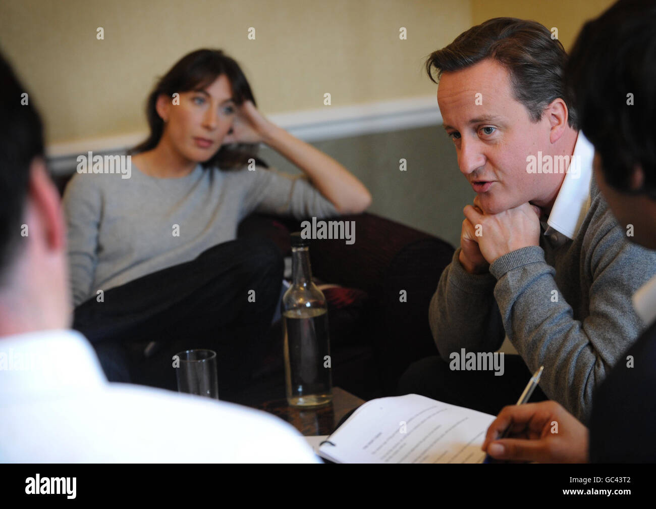 Tory leader David Cameron prepares his keynote speech with his wife ...