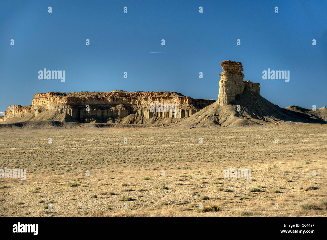 Chimney Rock and an unnamed mesa, near Shiprock, New Mexico Stock Photo ...