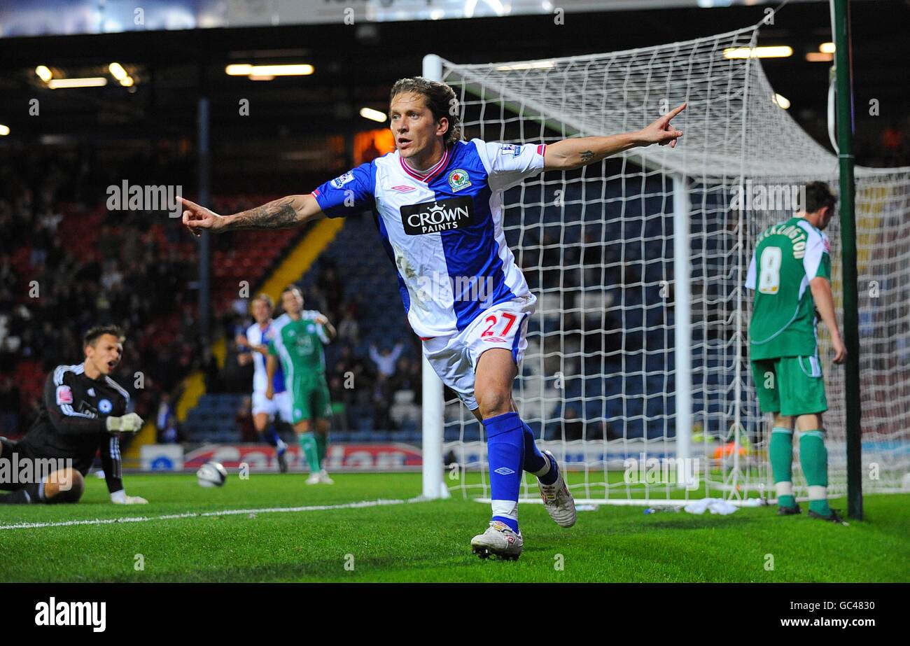 Blackburn Rovers' Michel Salgado celebrates after scoring his side's ...