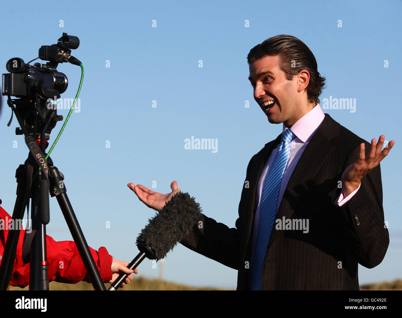 Donald Trump Jnr speaks to the media on the Menie Estate as ...