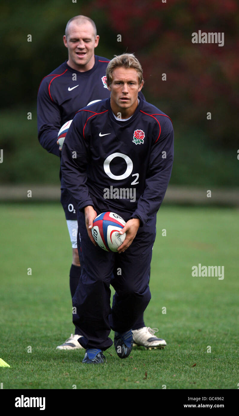 England's Jonny Wilkinson (front) and Mike Tindall (back) during the ...