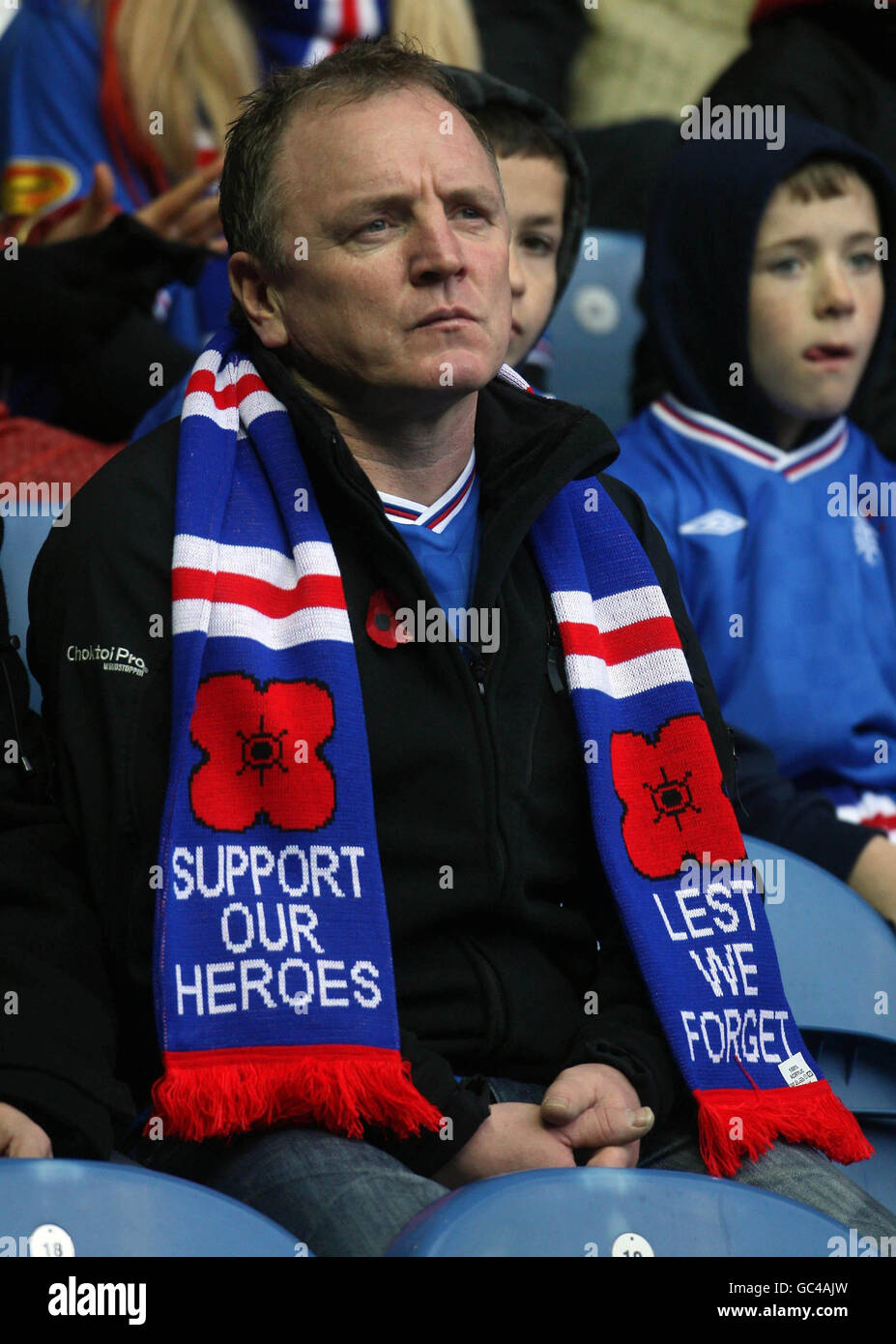 A Rangers fans wearing a Remembrance scarf during the Clydesdale Bank ...