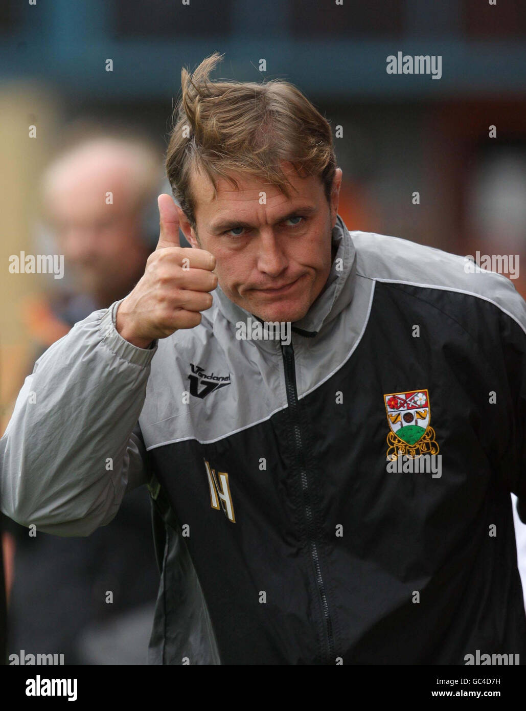Barnet's manager Ian Hendon gives the fans the thumbs up during the ...