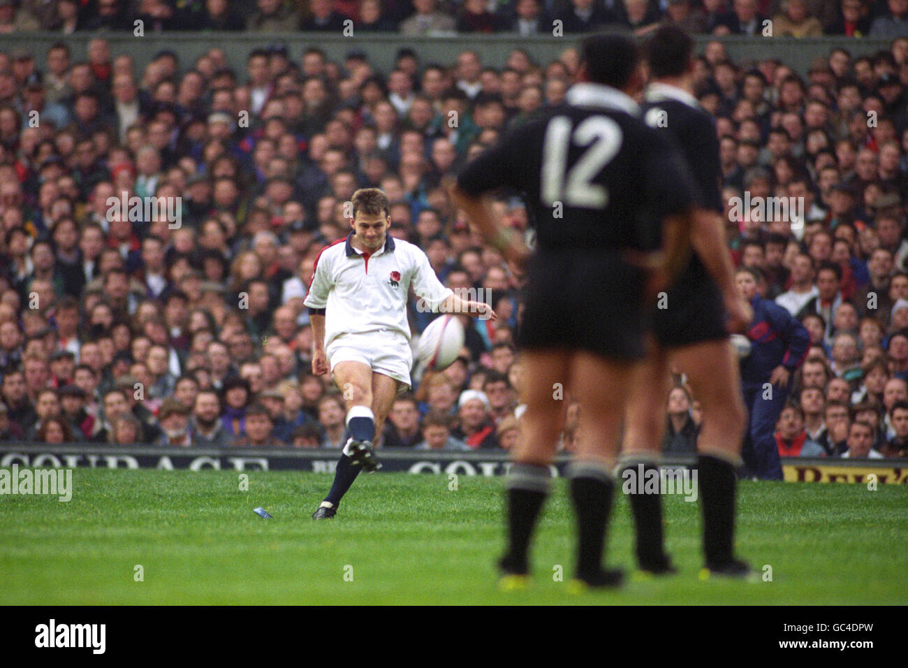 ENGLAND FULL BACK JONATHAN CALLARD KICKS HIS 12 POINTS. ENGLAND 15 - 9 ...