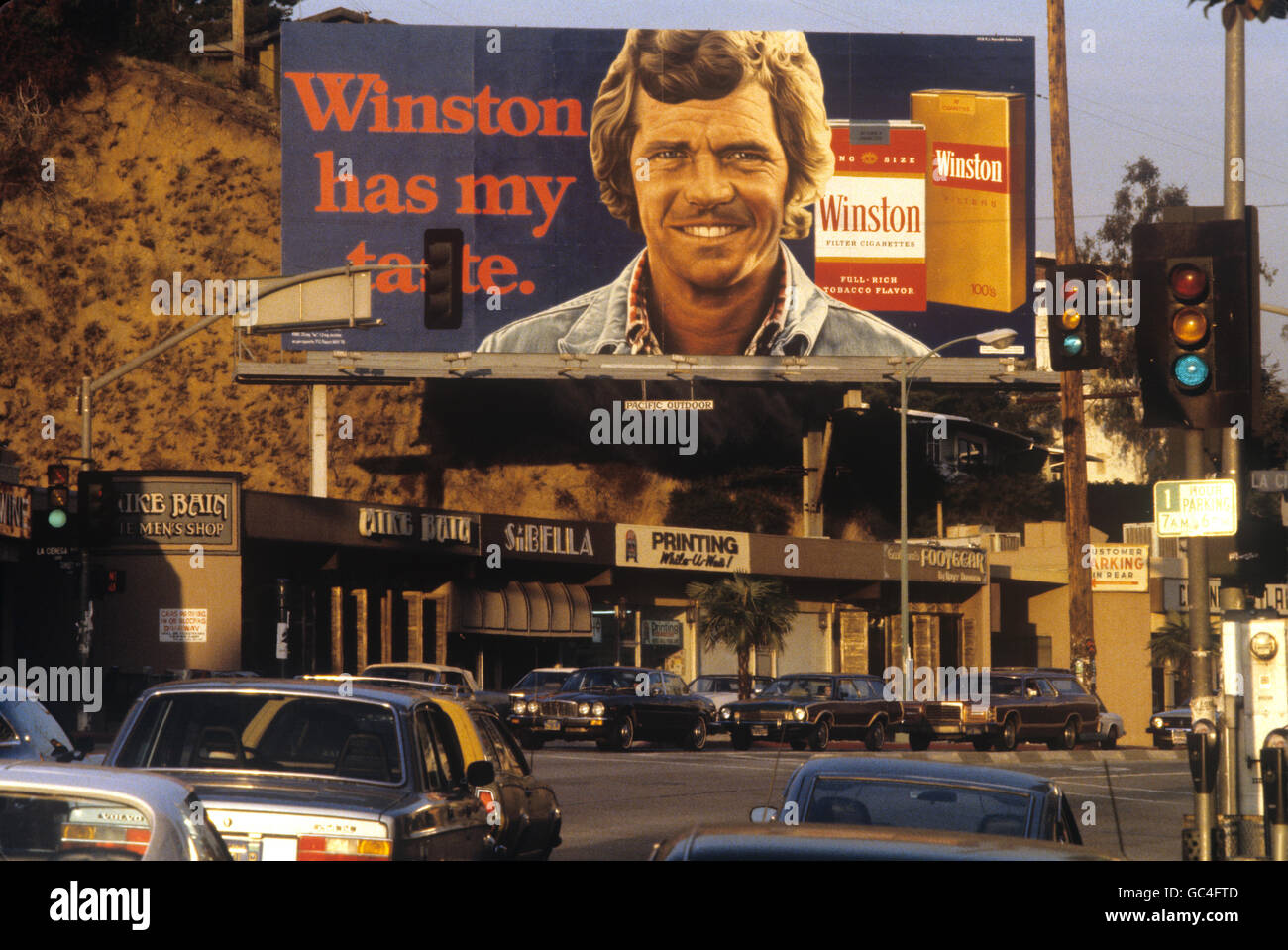 Winston Cigarette billboard on the Sunset Strip in Los Angeles circa ...