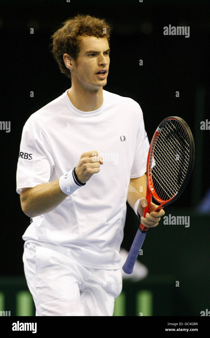 Great Britain's Andy Murray in his doubles match during the Davis Cup ...