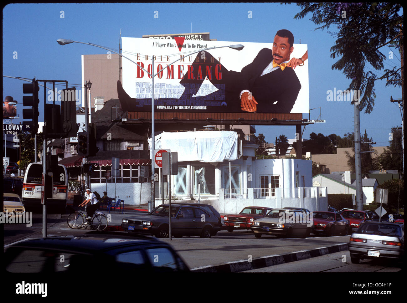 Eddie Murphy billboard for movie Boomerang on the Sunset Strip circa ...