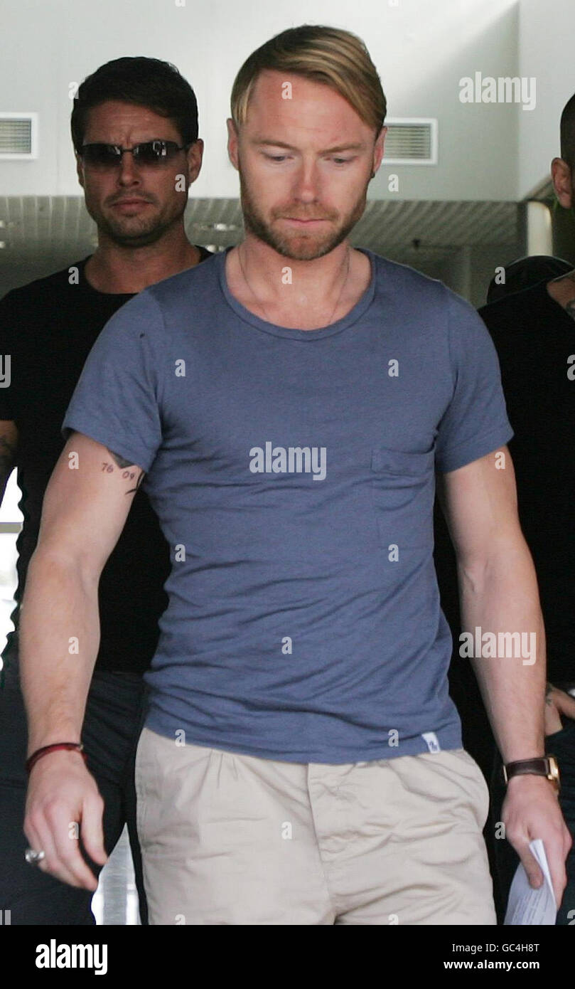 Ronan Keating arrives to make a statement outside Majorca Airport as ...