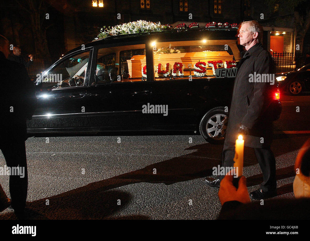 Stephen Gately dies. The coffin of Stephen Gately is driven into St ...