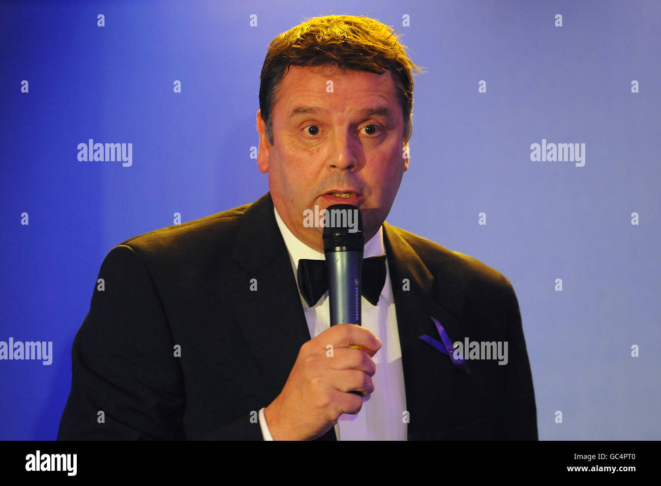 Former Everton player Graeme Sharp speaks during the Liverpool Unites ...