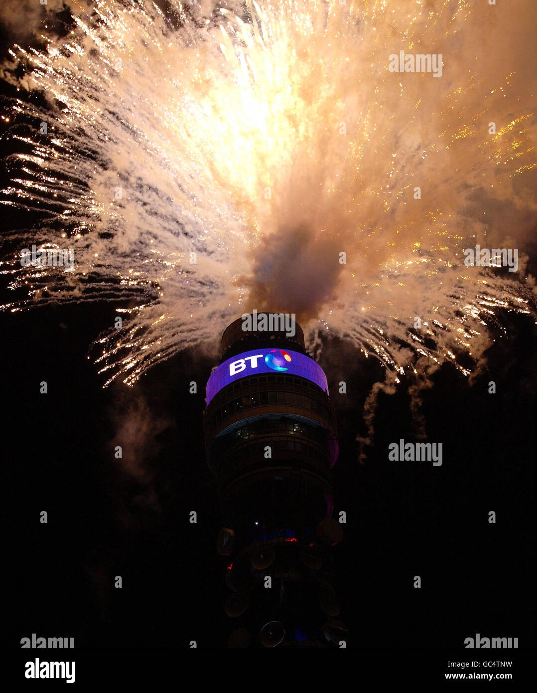 A view of the firework display on top of the BT Tower, London, to mark ...