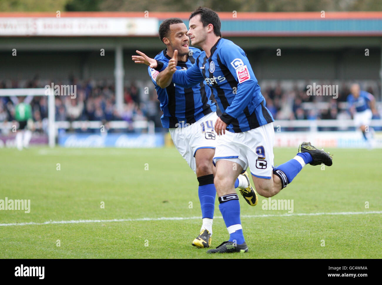 Rochdale's Chris Dagnall celebrates scoring during the Coca-Cola League ...