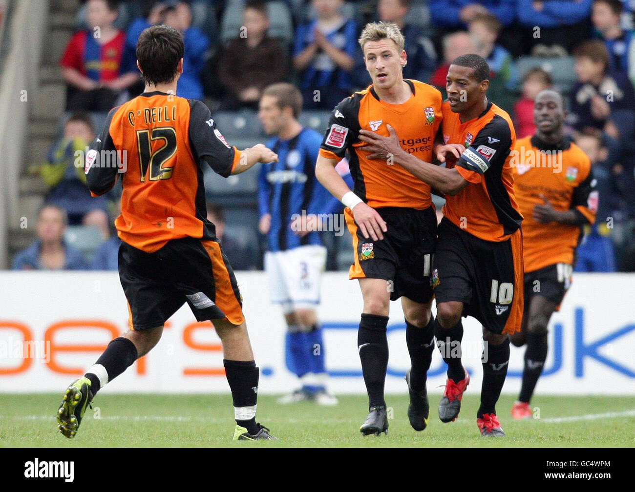 Barnet's Jake Hyde (centre) celebrates scoring his teams 1st goal ...