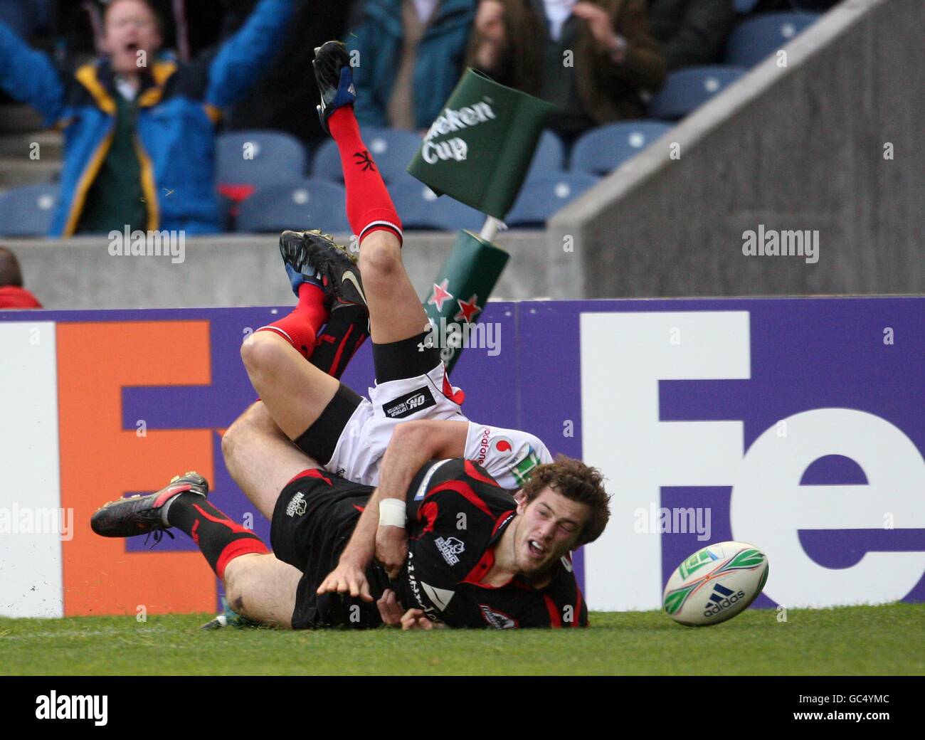 Edinburgh's Tim Visser scores the winning try during the Heineken Cup ...