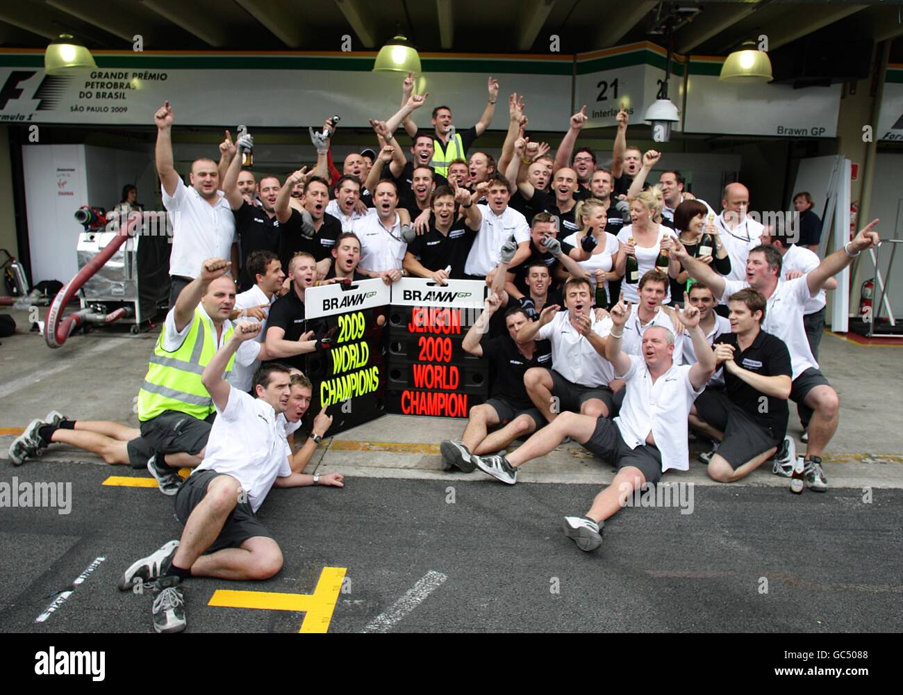 The Brawn GP crew celebrate winning the constructors and driver's ...