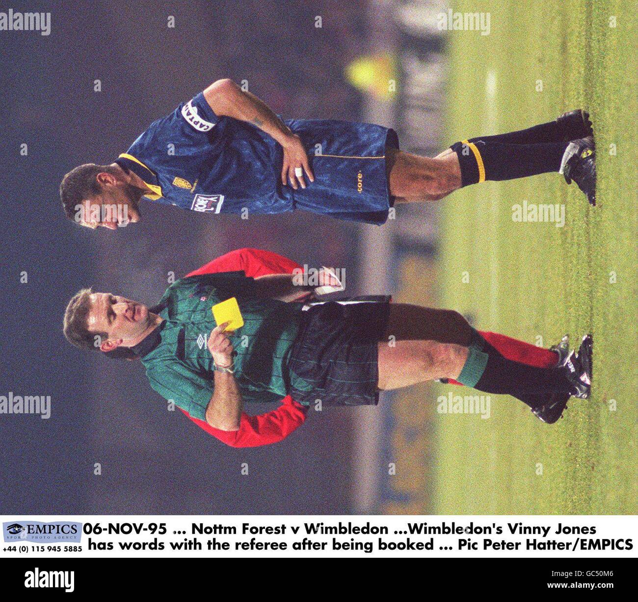 06-NOV-95, Nottm Forest v Wimbledon, Wimbledon's Vinnie Jones has words ...