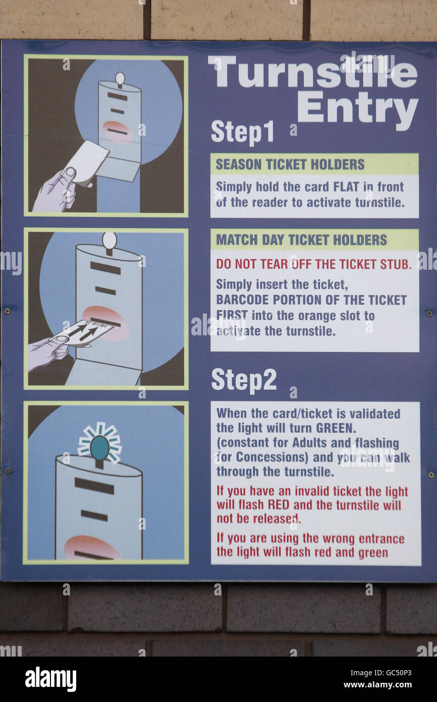 New turnstile entry system instruction signs The Hawthornes, home to ...