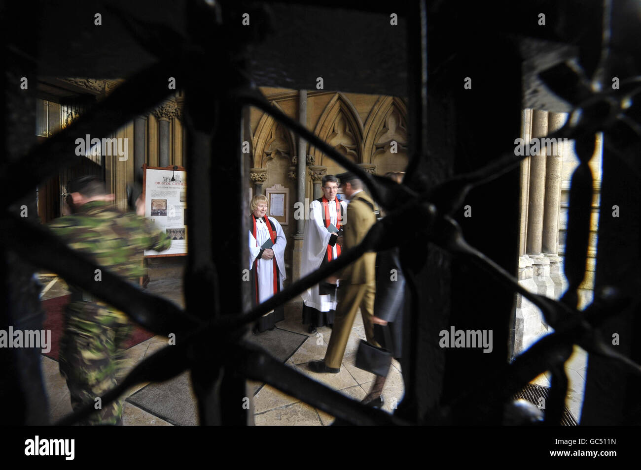 Soldiers from 1 Rifles enter Bristol Cathedral for a memorial service ...