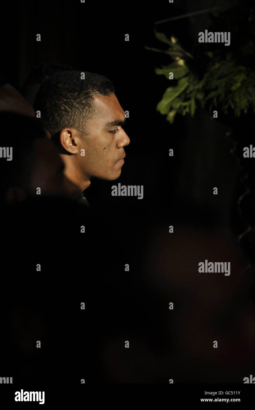 A soldier from from 1 Rifles is illuminated by a shaft of light inside ...