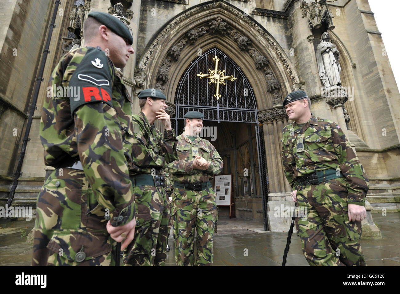 Soldiers from 1 Rifles wait outside Bristol Cathedral for a memorial ...