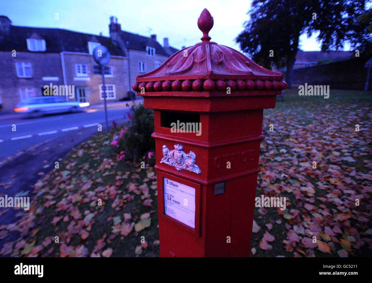 Postal strike. General view of a post box in early morning light in ...