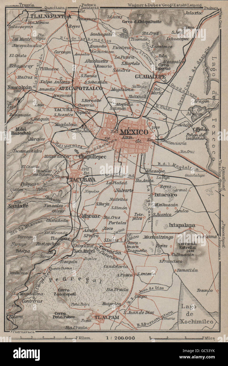 MEXICO CITY environs. Tacubaya Atzcapotzalco Tlalpam mapa. BAEDEKER ...